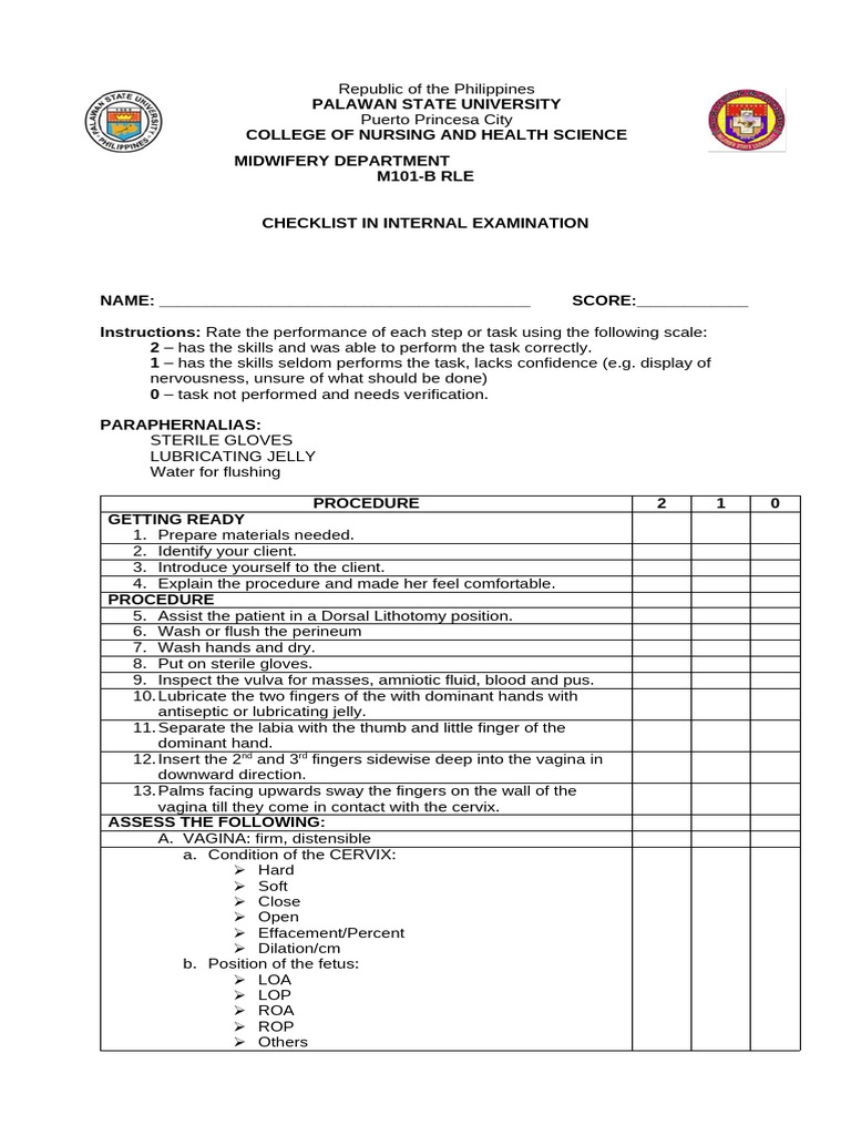 Ie Internal Examination Checklist Revised | PDF | Medical Specialties ...