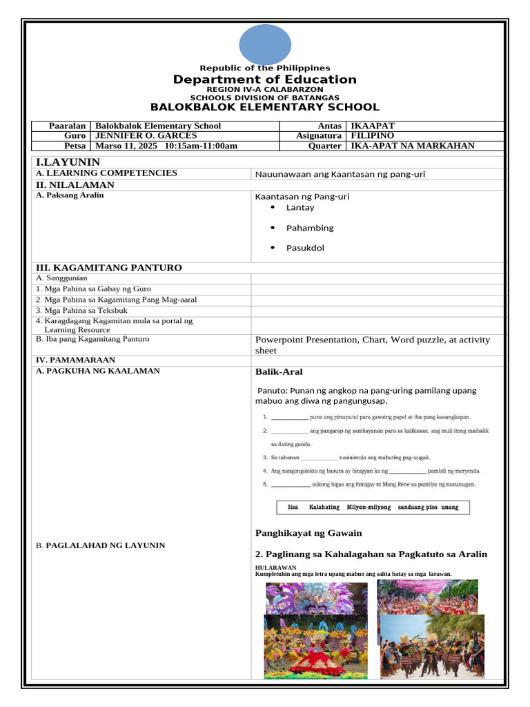 Cot Filipino Week 5 Edit | PDF