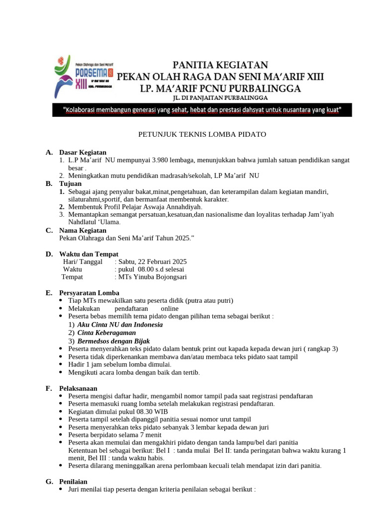 Juknis Lomba Pidato Bahasa Indonesia Porsema 2025 | PDF