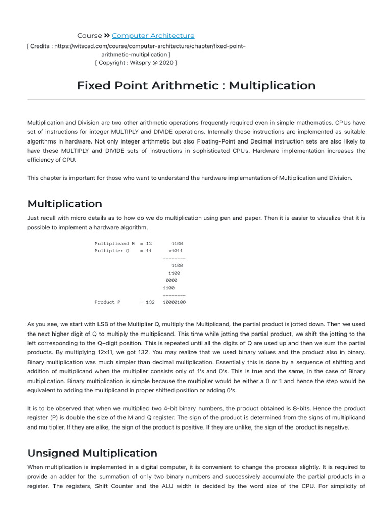 09-Fixed Point Arithmetic - Multiplication | PDF | Multiplication | Arithmetic
