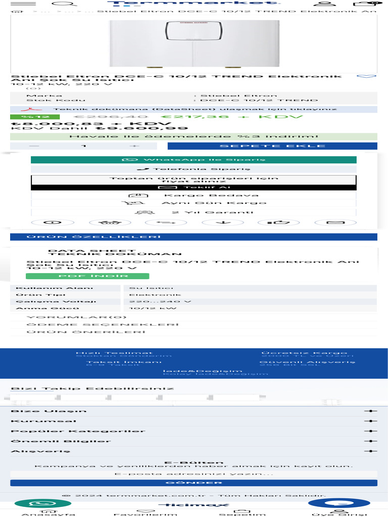 DCE-C 1012 TREND Stiebel Eltron DCE-C 1012 TREND Elektronik Ani Şok Su Isıtıcı Termmarket - Com ...