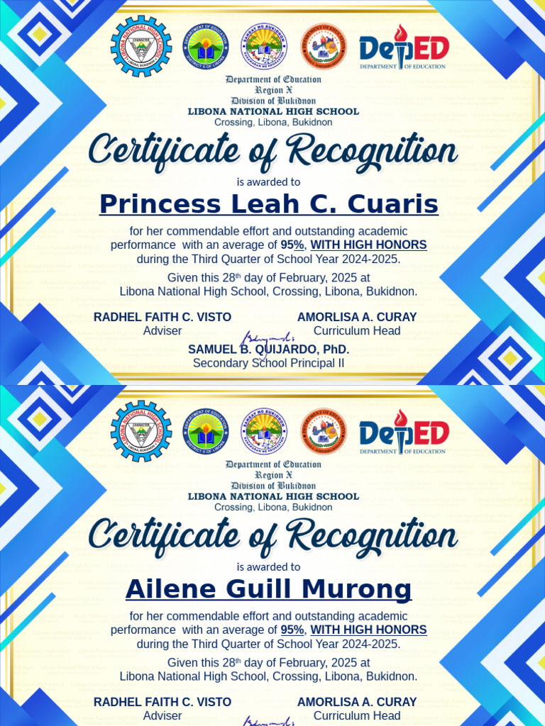 Libona High School Academic Awards 2025 | PDF