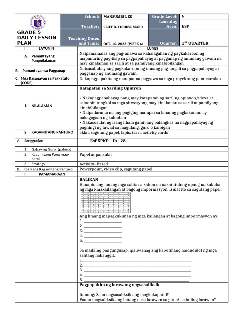 DLL_ESP 5_Q1_W7 | PDF