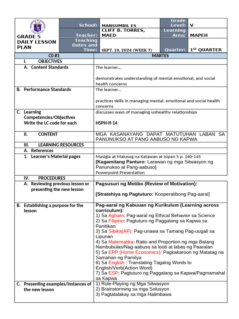 Grade 5 DLL For Co | PDF