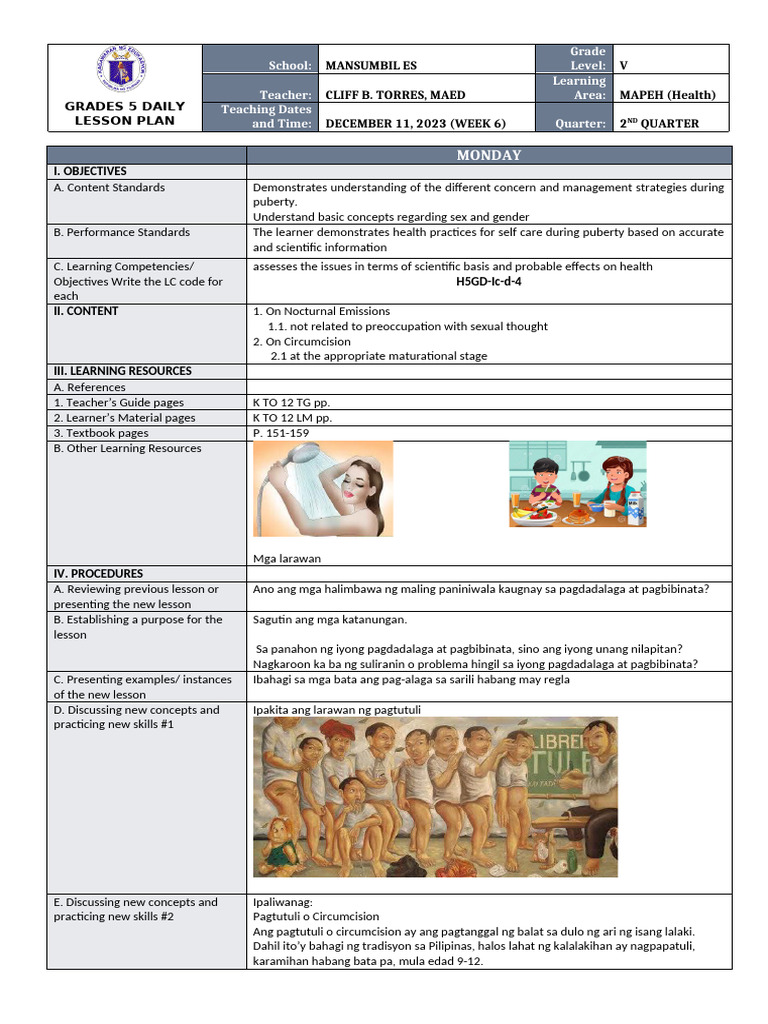 DLL - Mapeh 5 - Q2 - W6 - Co | PDF