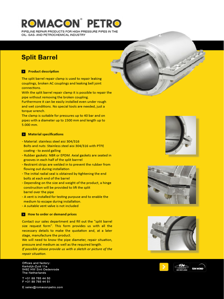 Split Barrel Low Pressure Stainless Steel Split Sleeve | PDF
