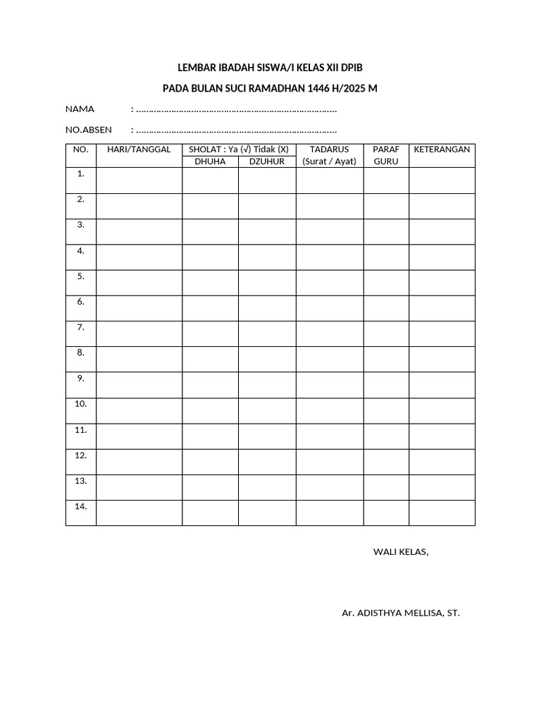 Lembar Ibadah Siswa Xii Dpib | PDF