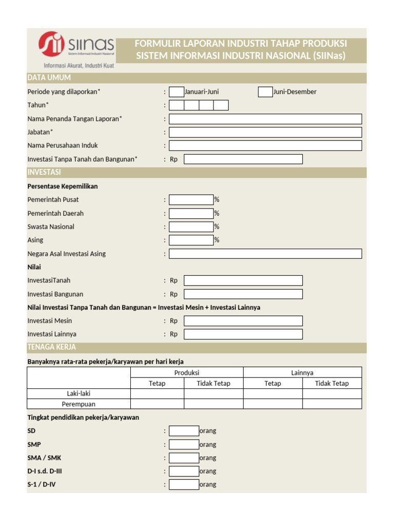 Formulir Laporan Tahap Produksi Siinas | PDF