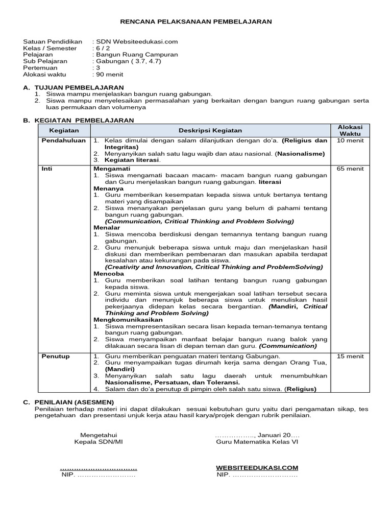 RPP MTK Kelas 6 Tema 7 - Gabungan | PDF