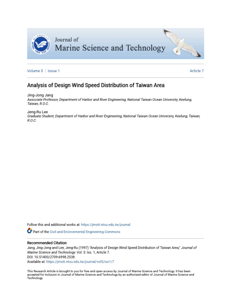 Analysis of Design Wind Speed Distribution of Taiwan Area | PDF
