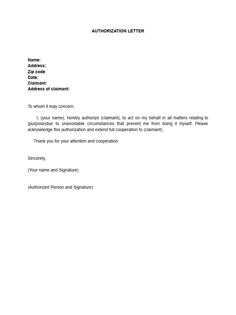 Authorization Letter Template | PDF