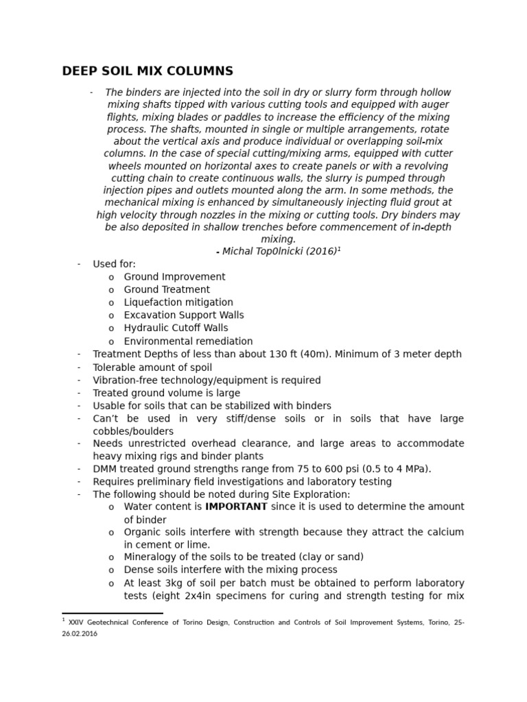 DEEP SOIL MIX COLUMNS Summary | PDF | Soil | Geotechnical Engineering