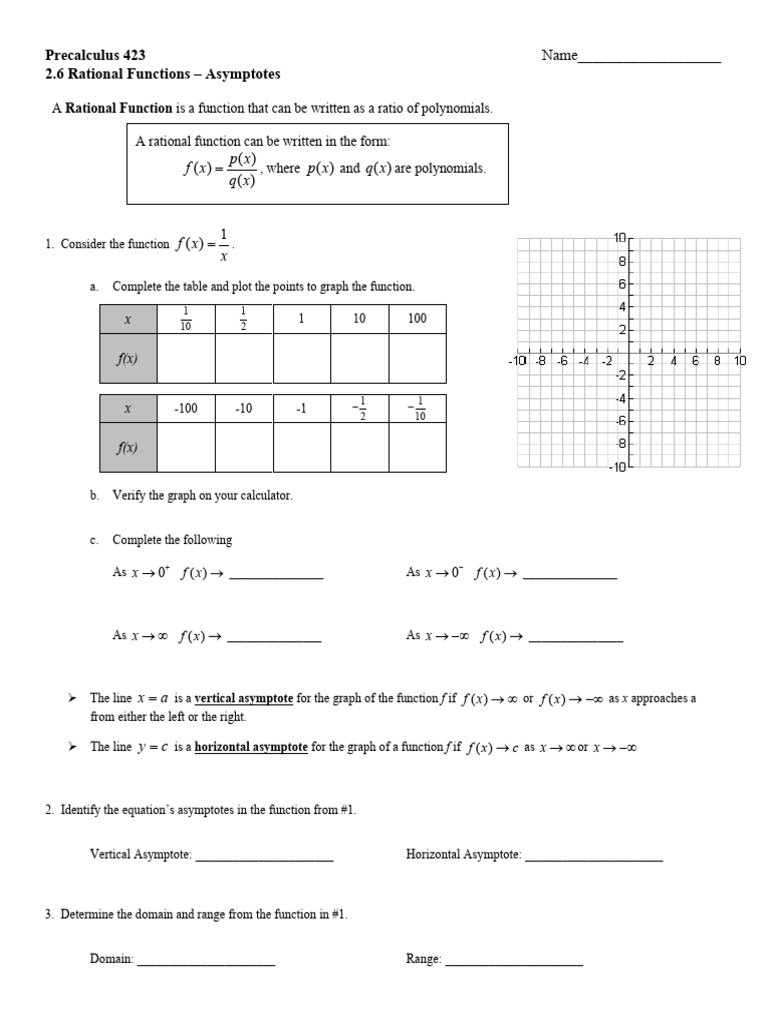 Analyzing Asymptotes of Rational Functions | PDF | Asymptote | Function ...