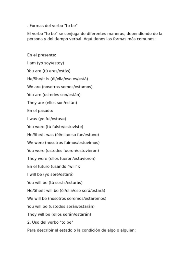 Clase De Ingles Verbo To Be Pdf