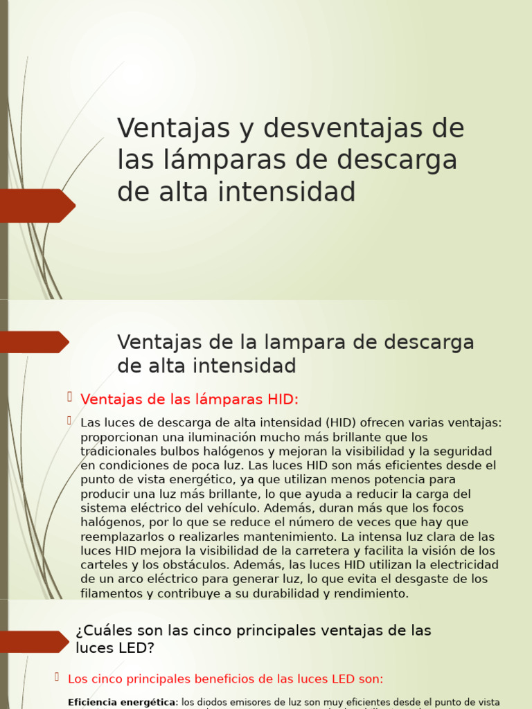 Ventajas y Desventajas de Las Lámparas de Descarga | PDF | Diodo emisor de luz | Encendiendo