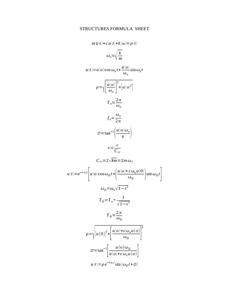 Dynamic Systems Formula Sheet | PDF