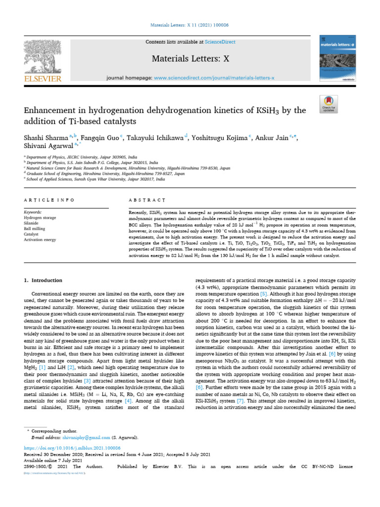 Enhancement in Hydrogenation Dehydrogenation Kinetics of KSiH3 by The Addition of Ti-Based ...