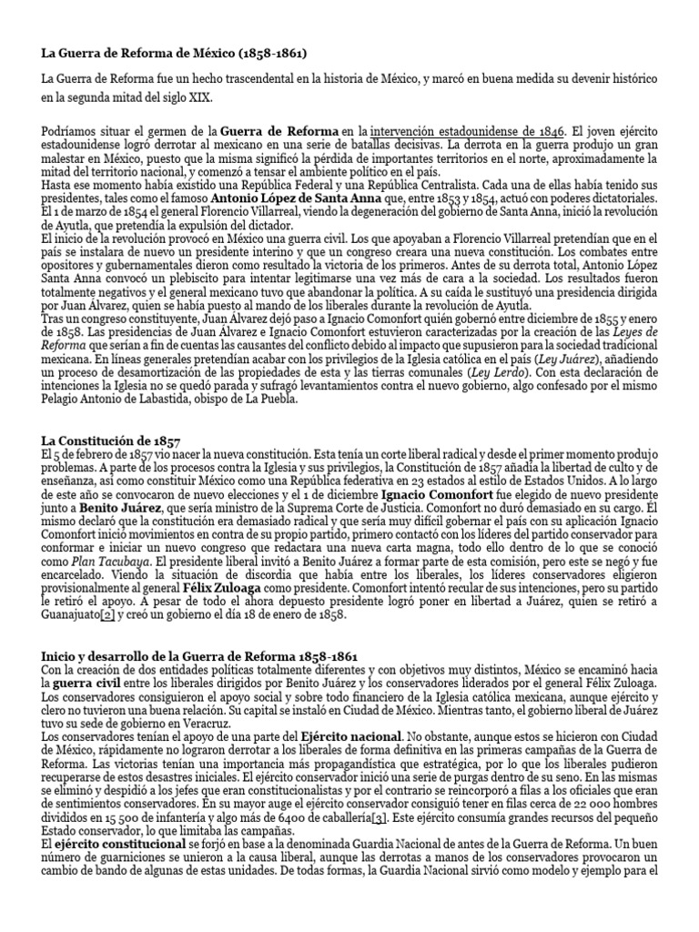 Guerra de Reforma en México (1858-1861) | PDF | México | Gobierno
