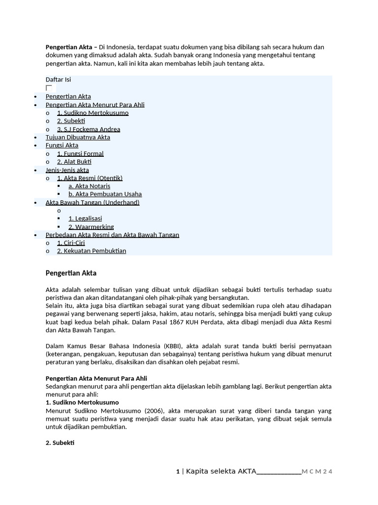 Pengertian dan Jenis-Jenis Akta | PDF