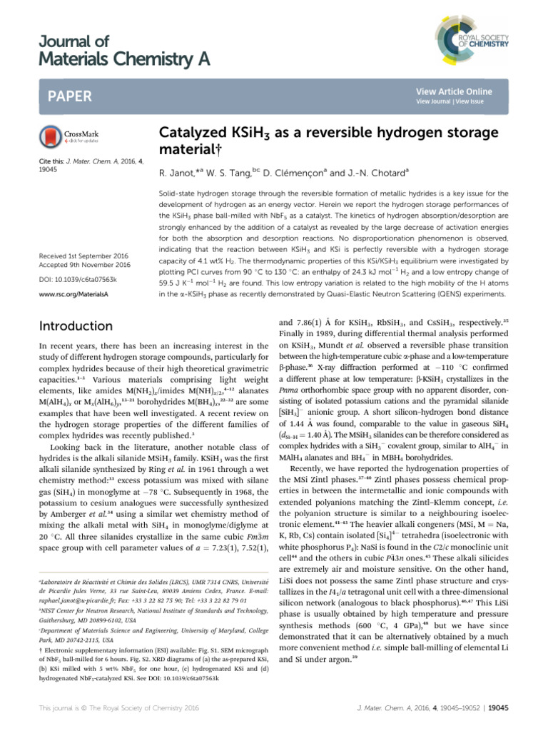 Catalyzed KSiH3 as a reversible hydrogen storage material | PDF ...