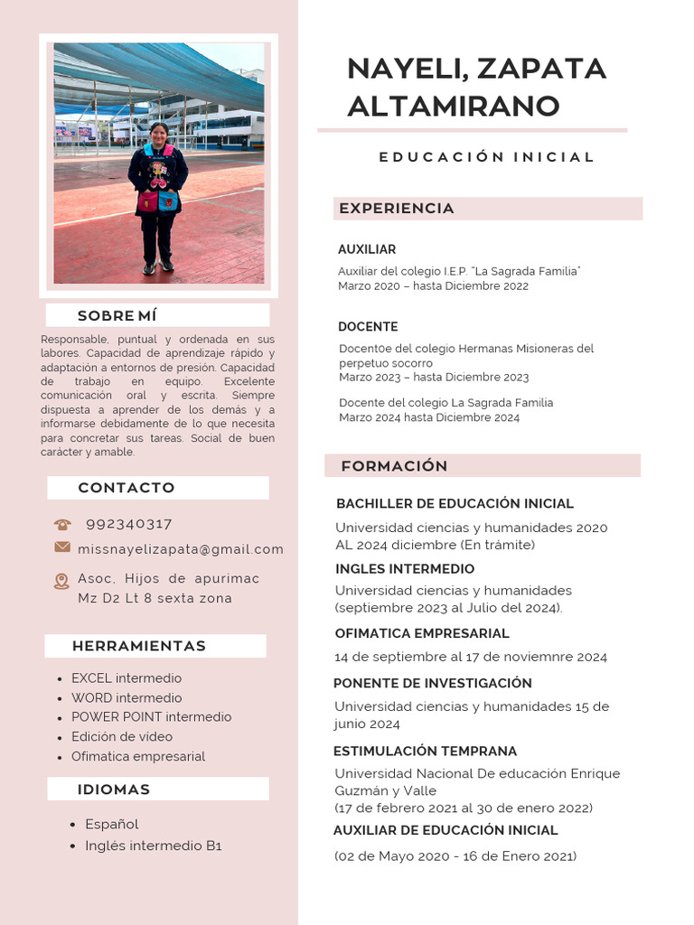 CurrÃ - Culum Vitae, Zapata Nayeli | PDF | Educación de la primera infancia | Autismo