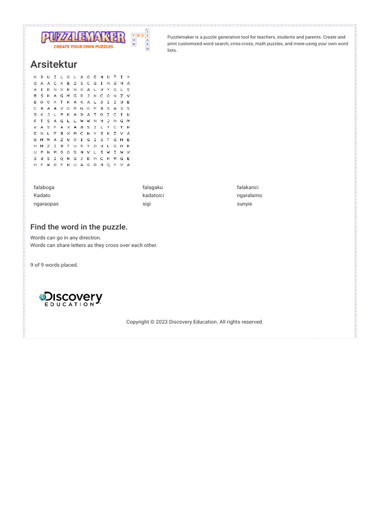 Word Search Puzzle - Discovery Education Puzzlemaker | PDF
