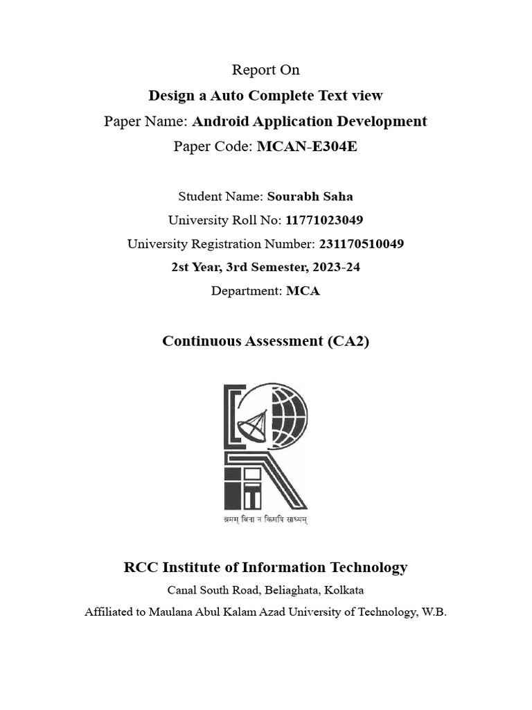 Auto Complete Text View Design Report | PDF