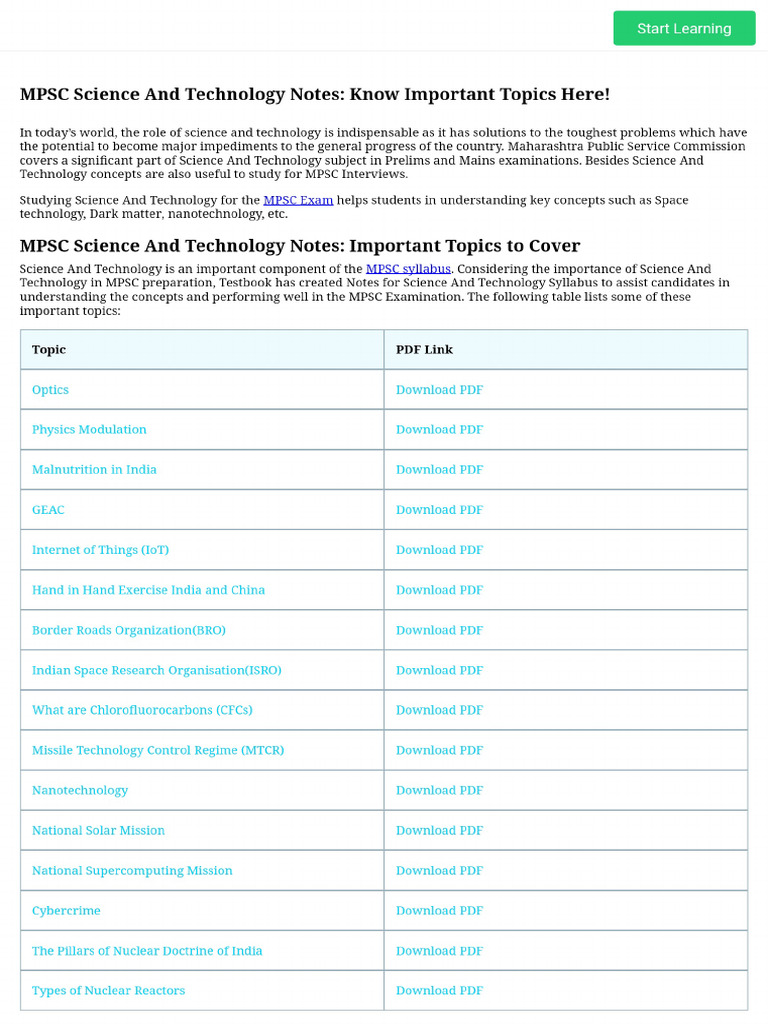 MPSC Science and Technology Notes - Important Topics For MPSC Exam | PDF