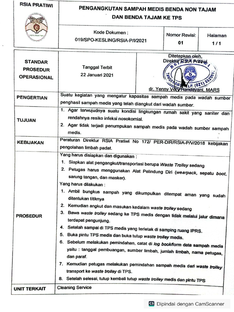 Pengangkutan Sampah Medis Non Tajam Ke TPS | PDF