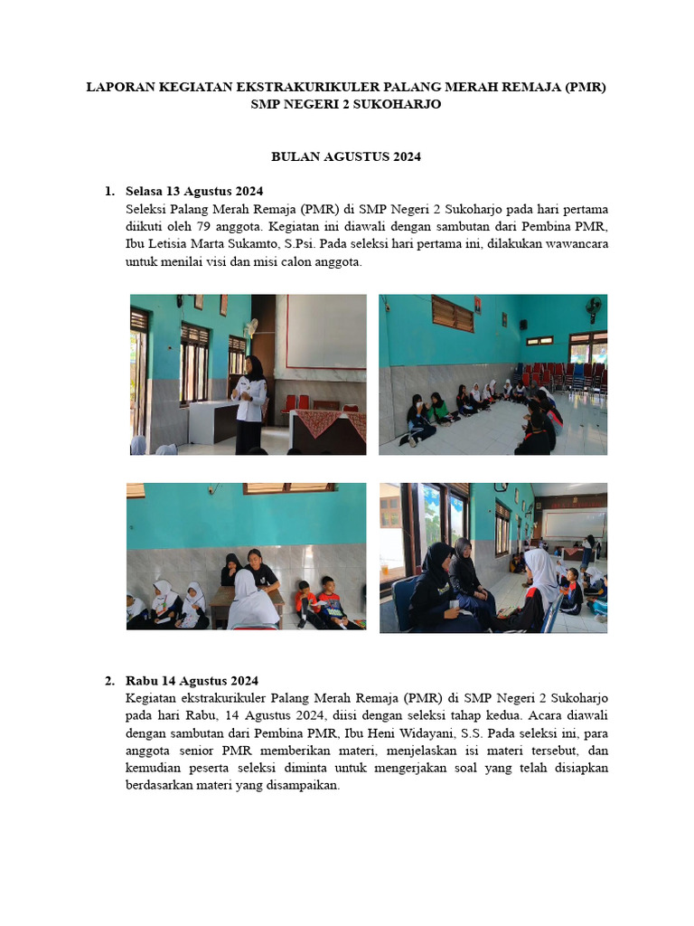 Laporan Kegiatan Ekstrakurikuler Palang Merah Remaja (Pmr) Smp Negeri 2 ...