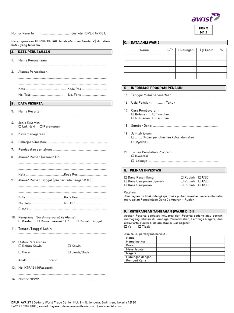 Formulir DPLK Individual - A4 Ver 2019 | PDF