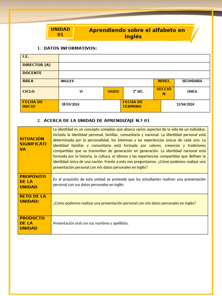 2_SEC._UNIDAD_01_INGLES | PDF | Aprendizaje | Información