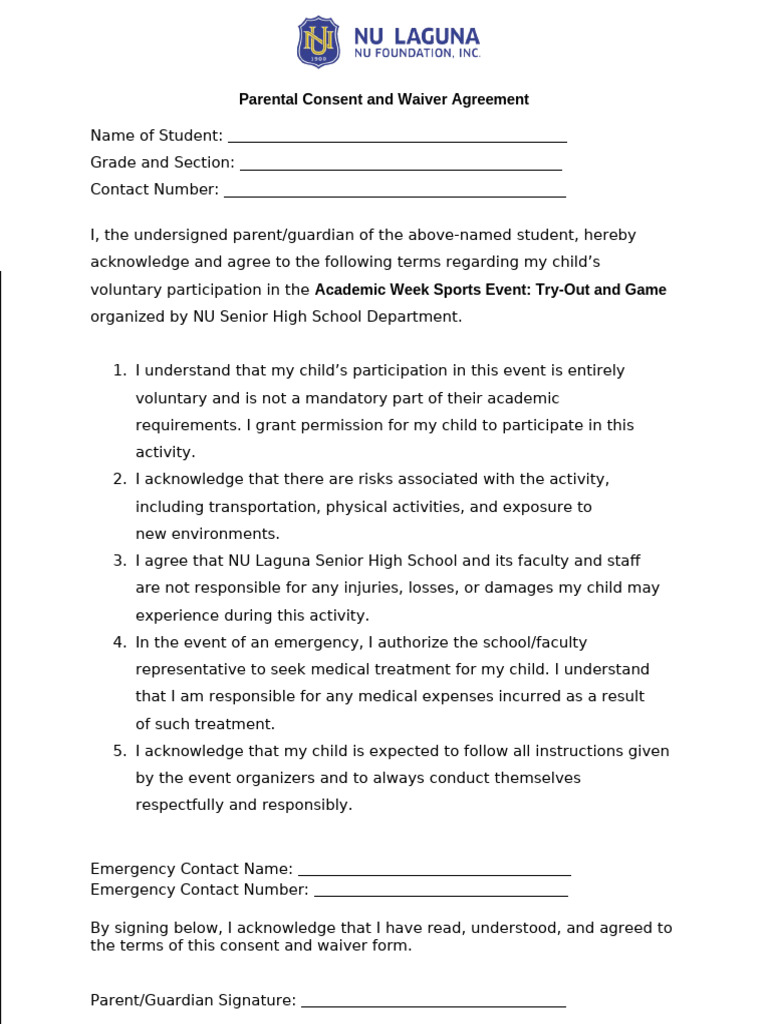 Waiver & Consent Forms Sports Event 1 (1) | PDF
