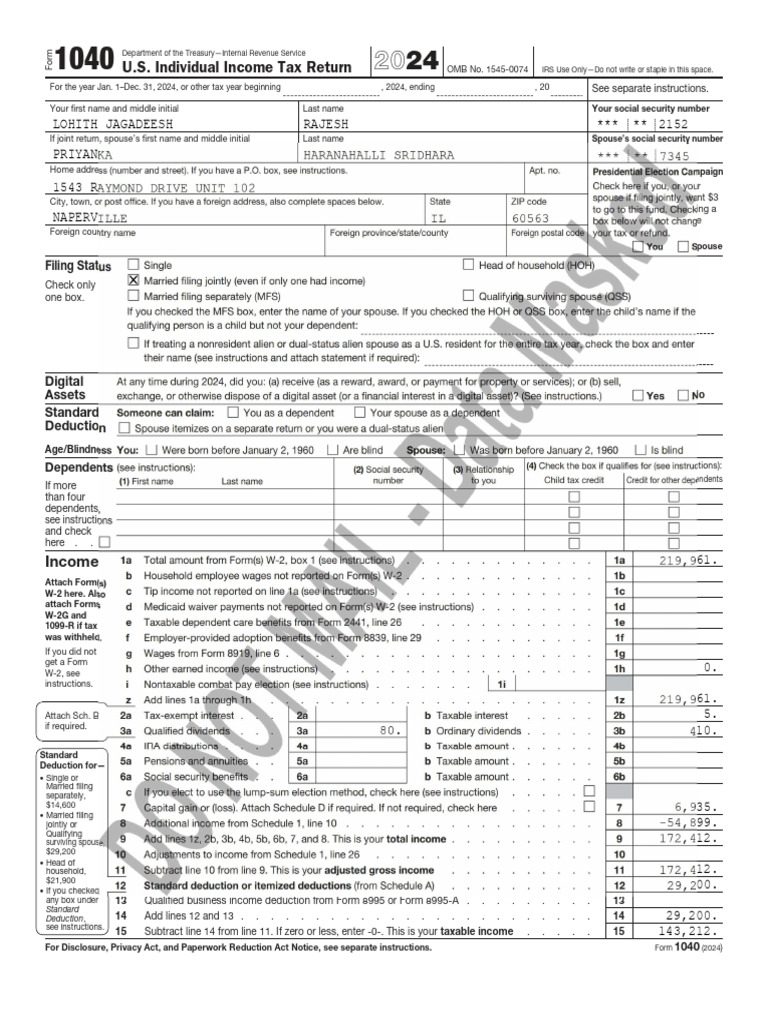 2024 U.S. Individual Tax Return Form | PDF | Irs Tax Forms | Economy Of ...