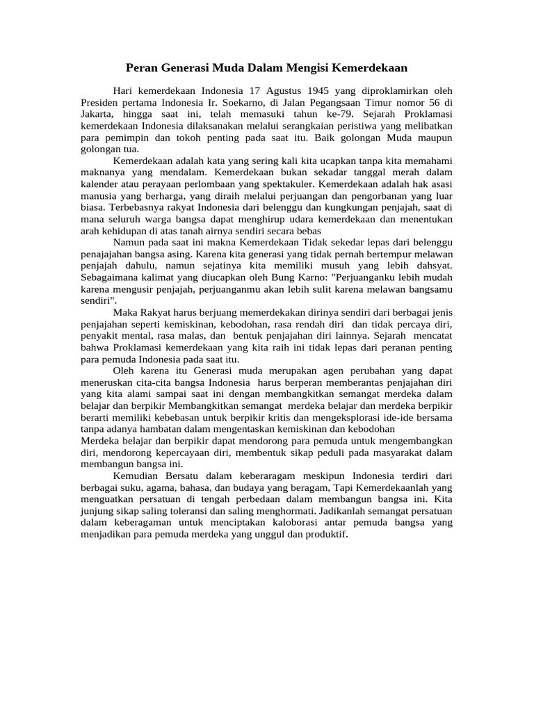 Peran Generasi Muda Dalam Mengisi Kemerdekaan | PDF