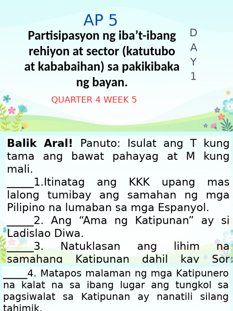 Partisipasyon NG Iba't-Ibang Rehiyon at Sector (Katutubo at Kababaihan) Sa Pakikibaka NG Bayan | PDF