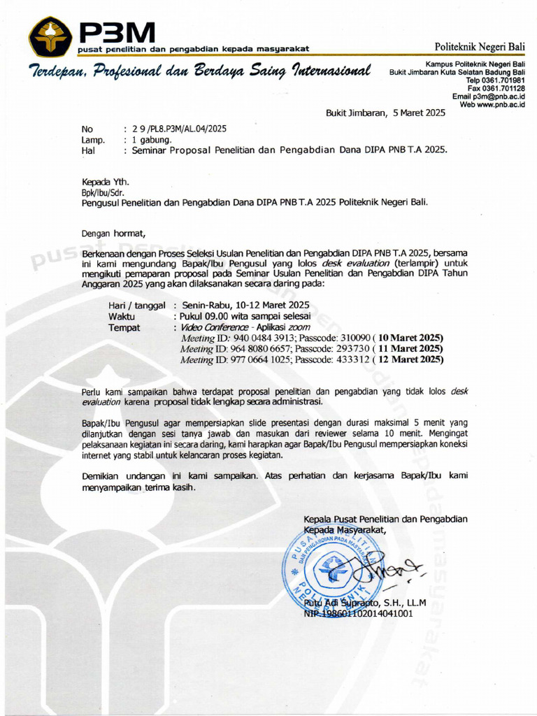 Undangan Seminar Proposal Pendanaan DIPA 2025 | PDF