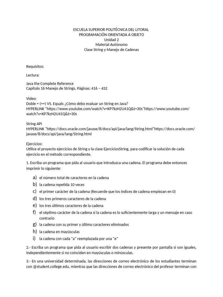 TA - Unidad 2 Manejo de Strings | PDF | Java (lenguaje de programación) | Ingeniería de software