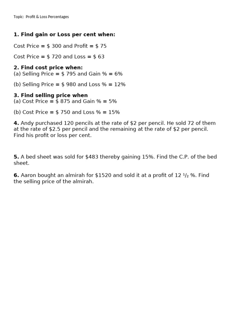 Profit and Loss % | PDF