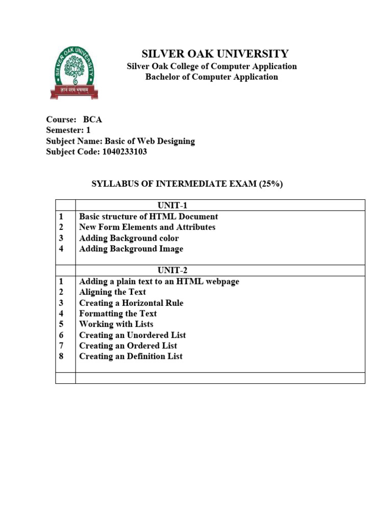 BCA Web Design Syllabus Overview | PDF