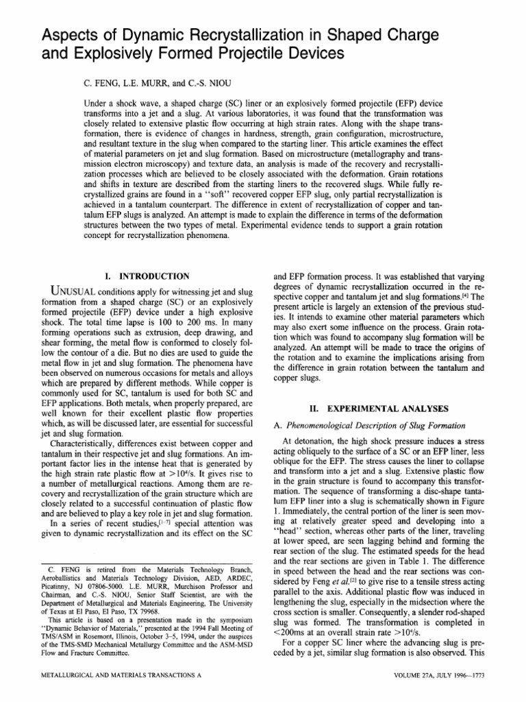 Aspects of Dynamic Recrystallization in Shaped Charge and Explosively Formed Projectile Devices ...