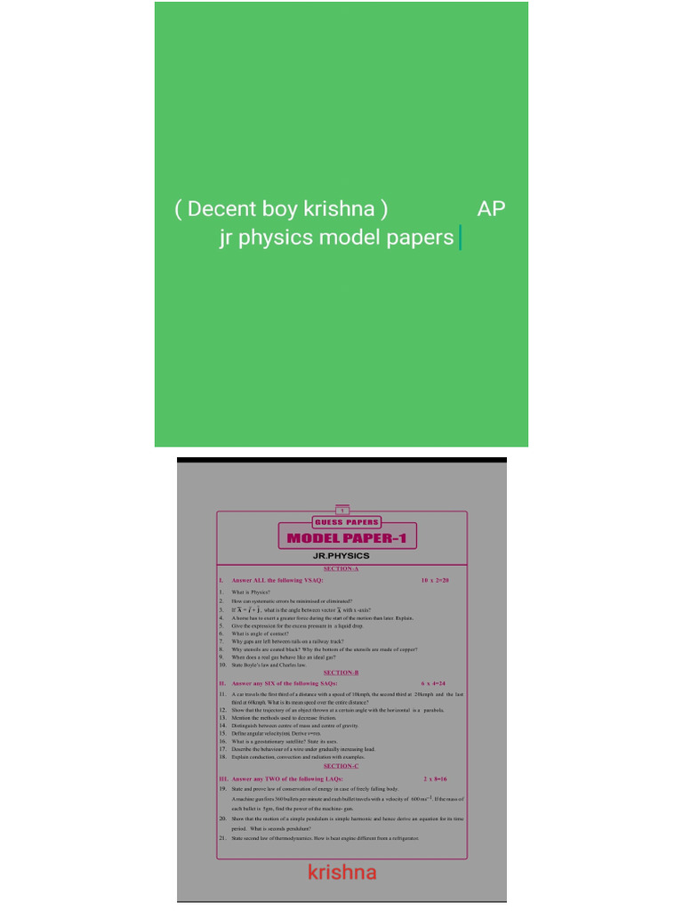 AP JR Physics Model Papers by S.lalith Pramod | PDF