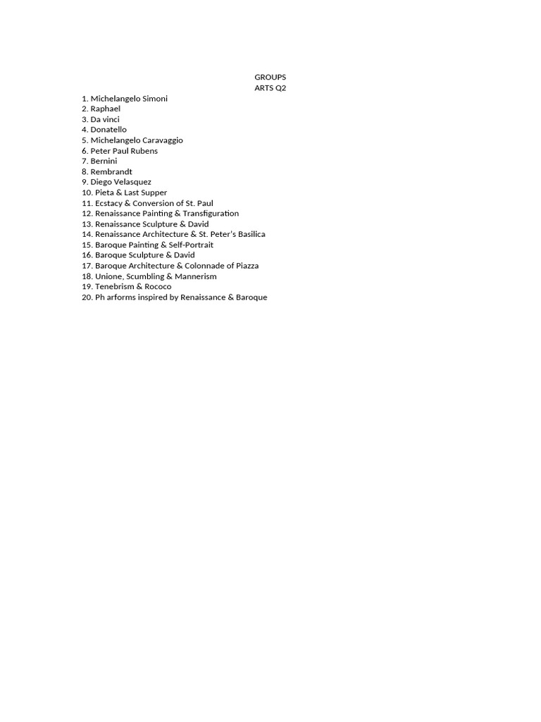 Quater2 Arts Reporting Groups | PDF