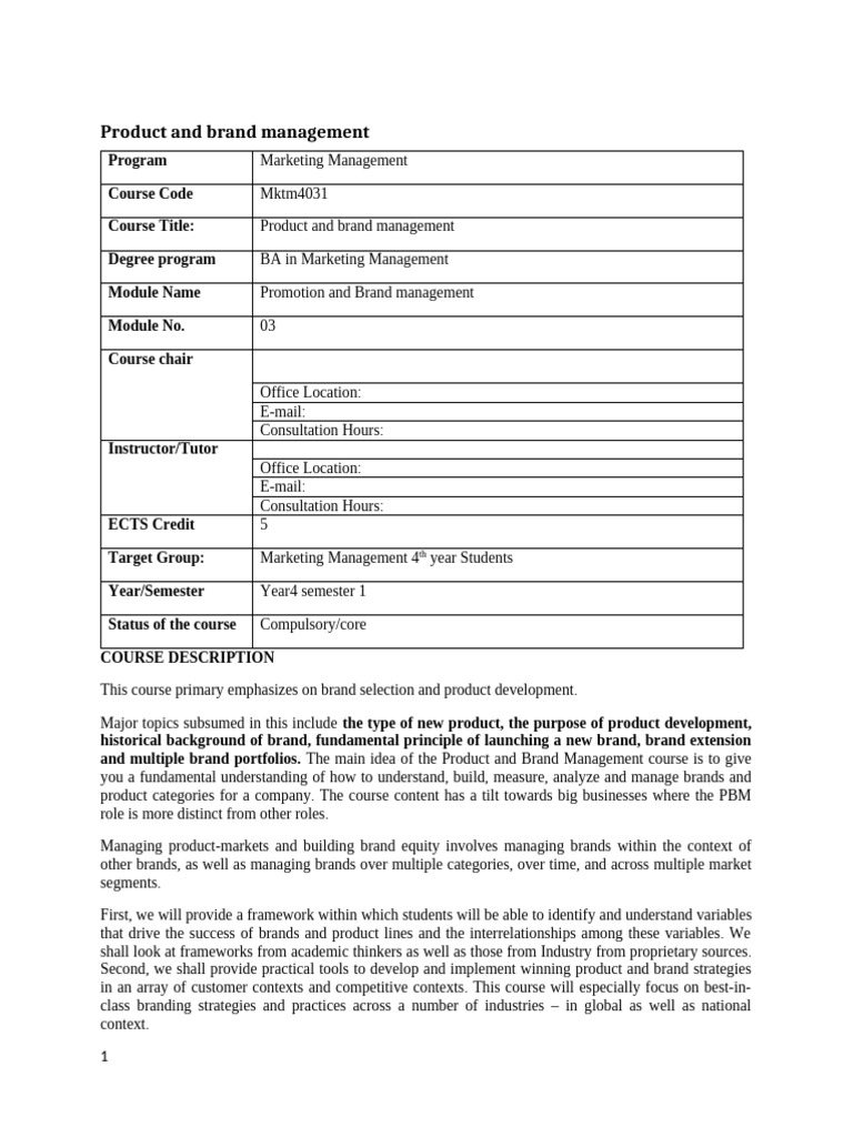 Product and Brand Management Course | PDF | Brand | Marketing