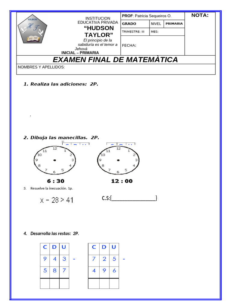Arit. Final - 1er Grado | PDF