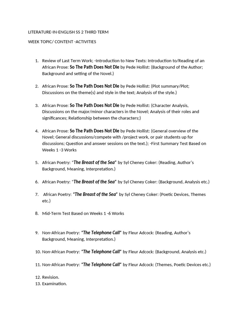 Literature Scheme - SS2 Third Term | PDF