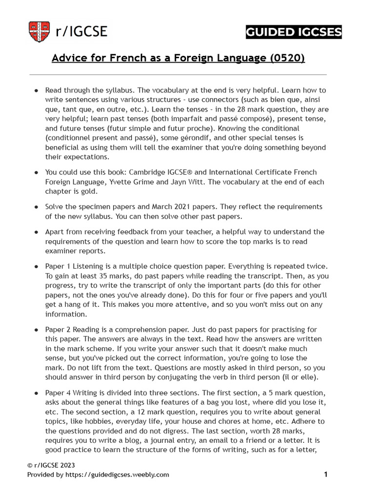 GuidedIGCSE - S Advice For French | PDF | Human Communication | Linguistics
