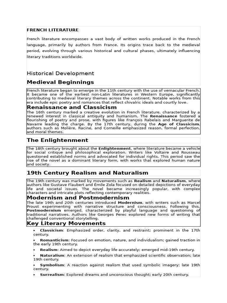 FRENCH LITERATURE | PDF | Realism (Arts) | Classicism
