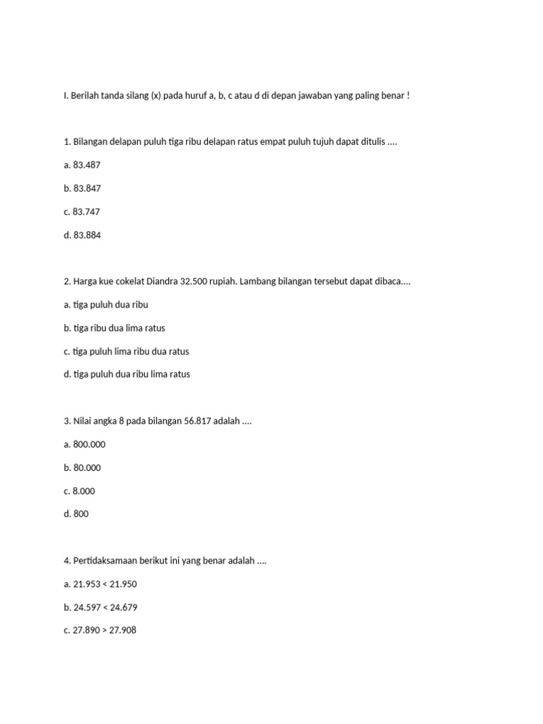 Uts Matematika Sem 1 Kls 5 | PDF
