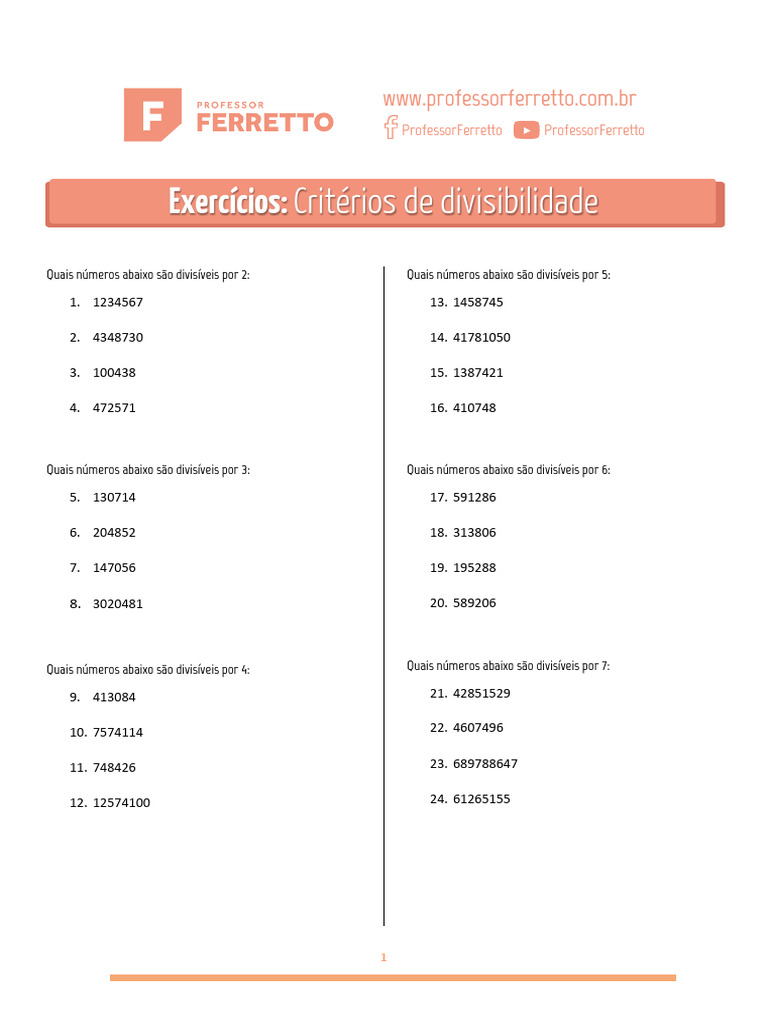 Critérios de Divisibilidade - Exercicios | PDF